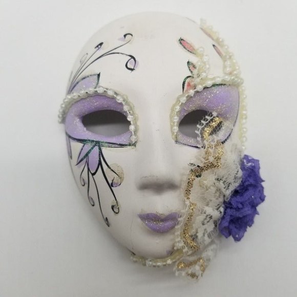 Accents | Mardi Gras Masquerade Mask Ceramic Purple White Flower Beaded ...